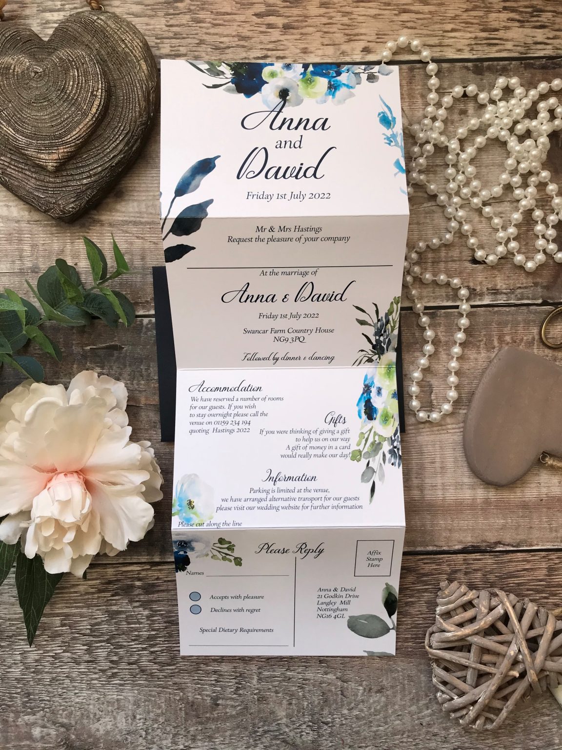 Blue Romance Concertina wedding invitation set of 10 – Wedding ...