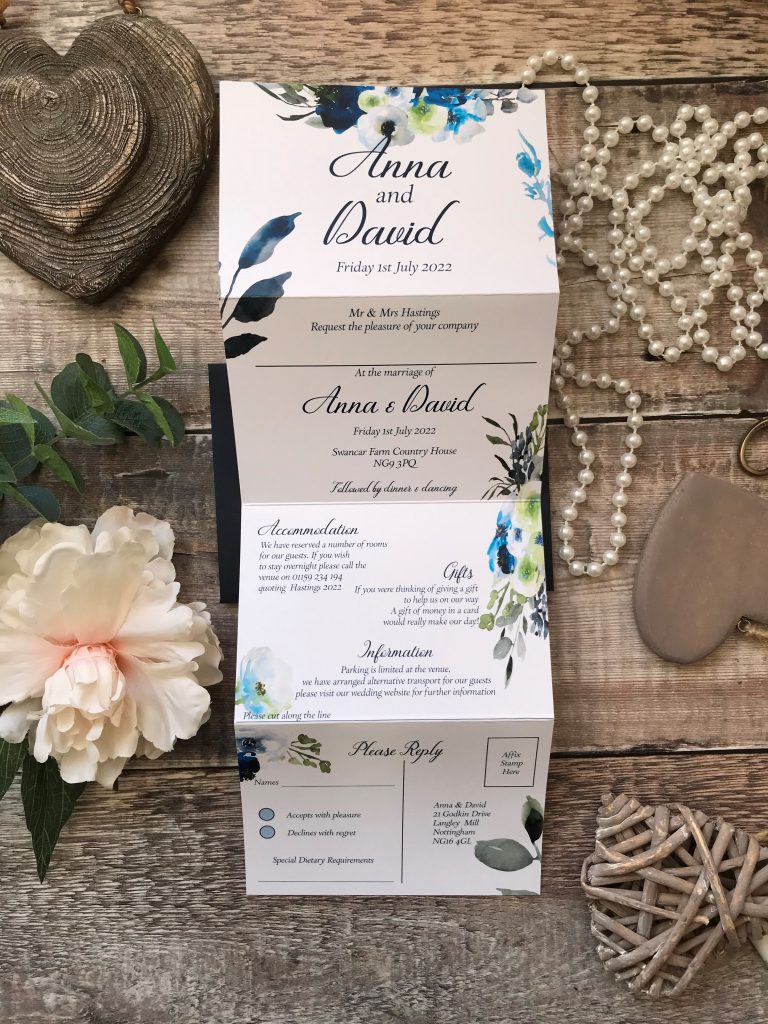 Blue Romance Concertina wedding invitation set of 10 – Wedding ...