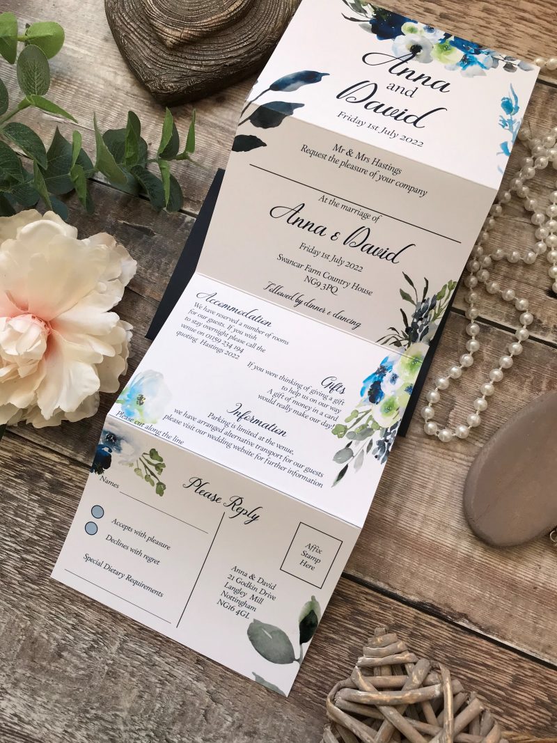 Blue Romance Concertina wedding invitation set of 10 – Wedding ...