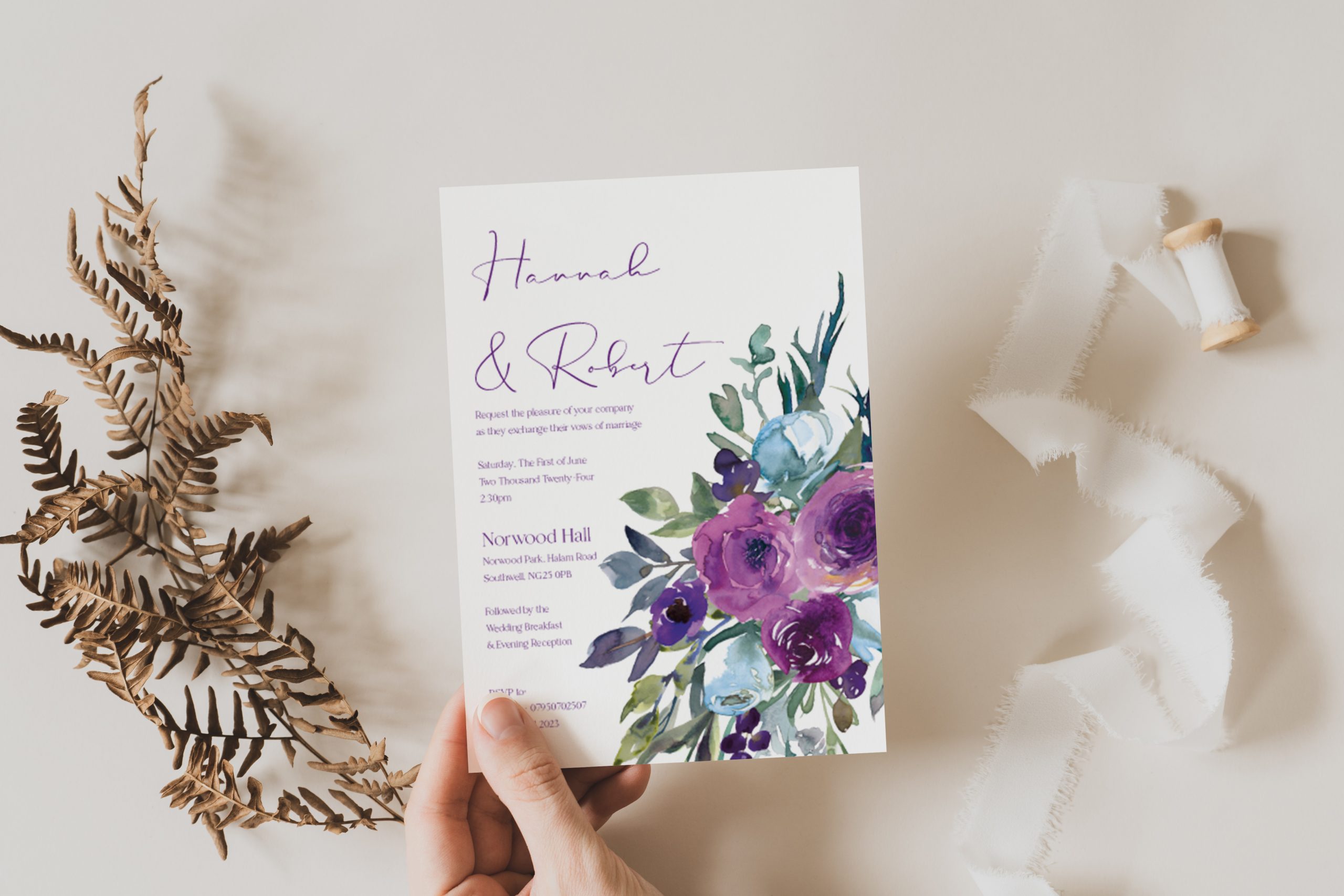 Hannah Invitation and envelope, set of 10 – Wedding Invitations by Clare