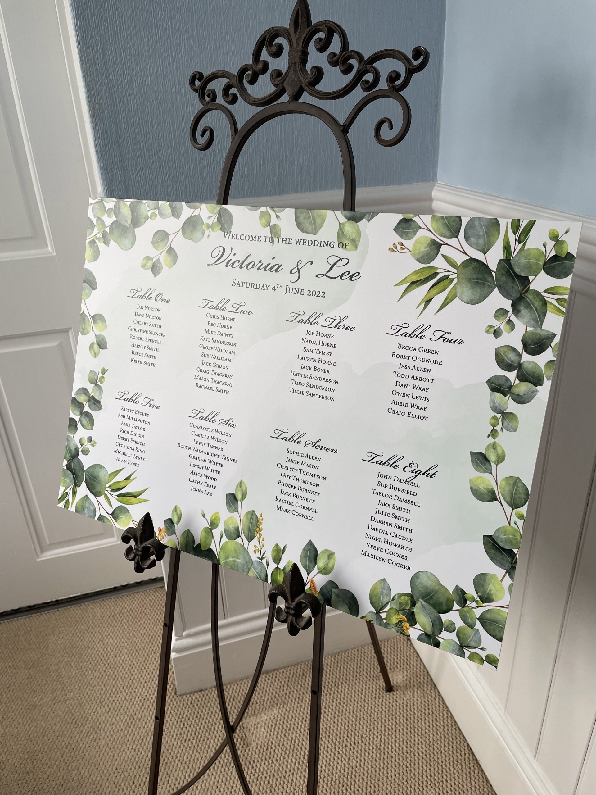 A1 Eucalyptus Table Plan – Wedding Invitations by Clare