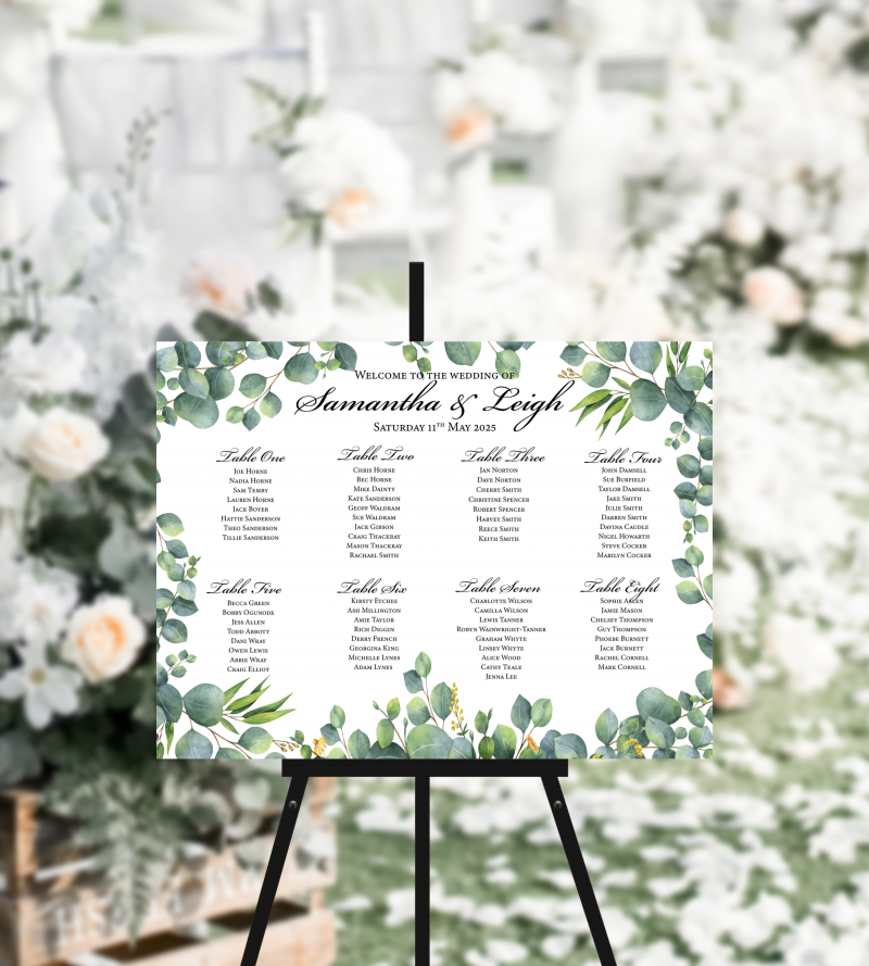 A1 Eucalyptus Table Plan – Wedding Invitations by Clare
