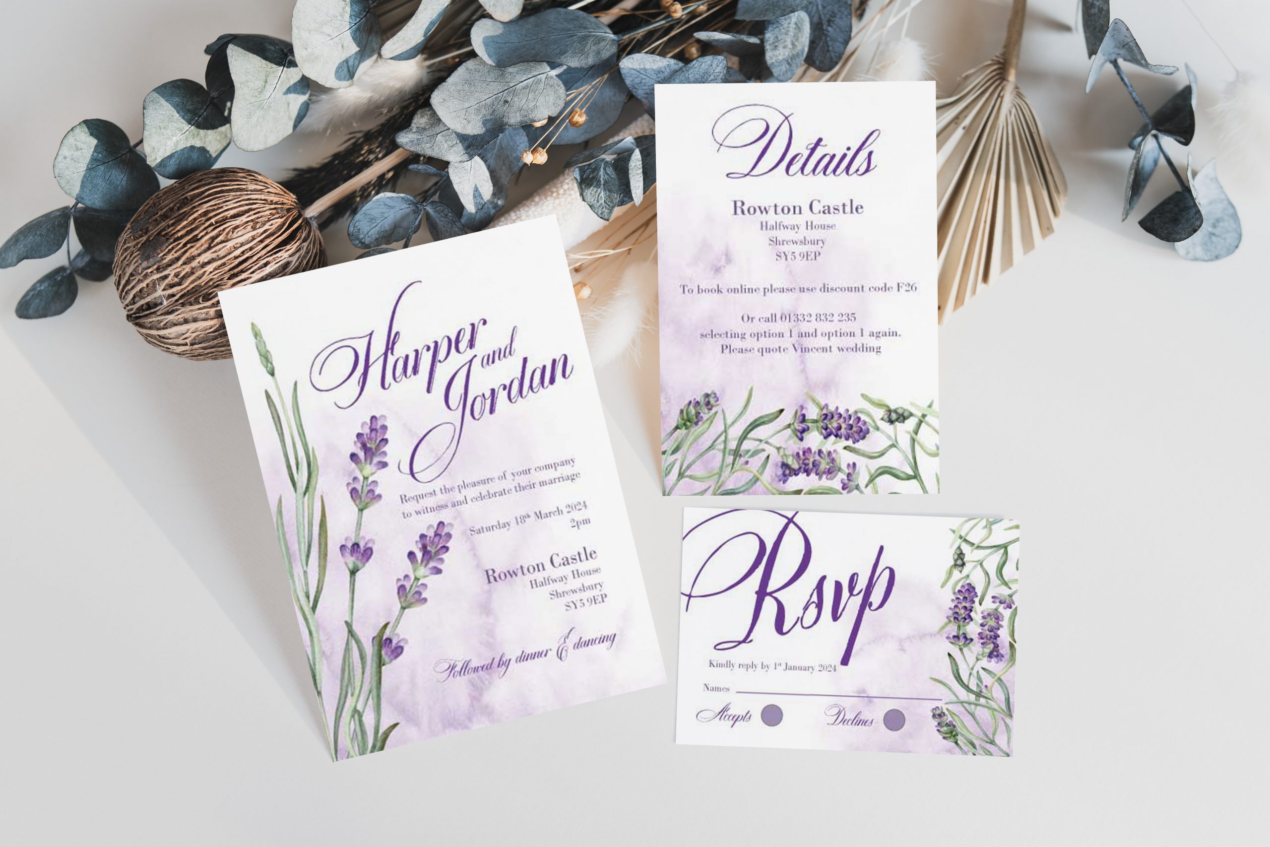 Lavender Invitation Bundle, set of 10 – Wedding Invitations by Clare
