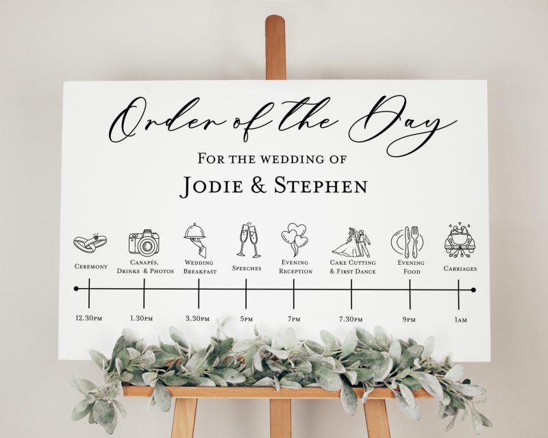 A2 Simple White Order of the Day Sign – Wedding Invitations by Clare