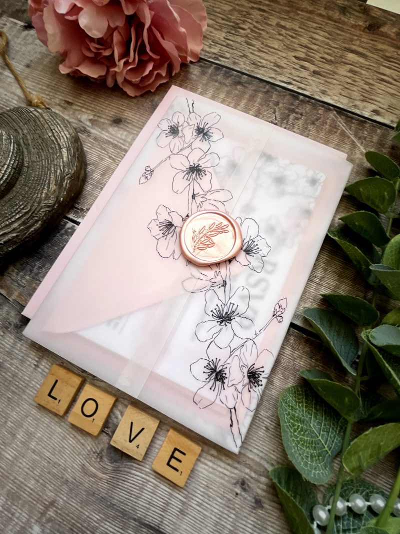 Cherry Blossom Vellum Invitation Suite with Wax Seal. – Wedding ...