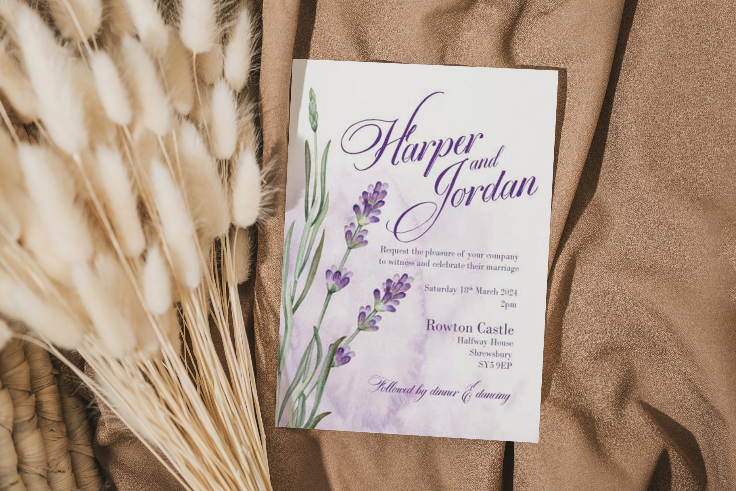 Lavender Watercolour Invitation and Envelope – Wedding Invitations by Clare