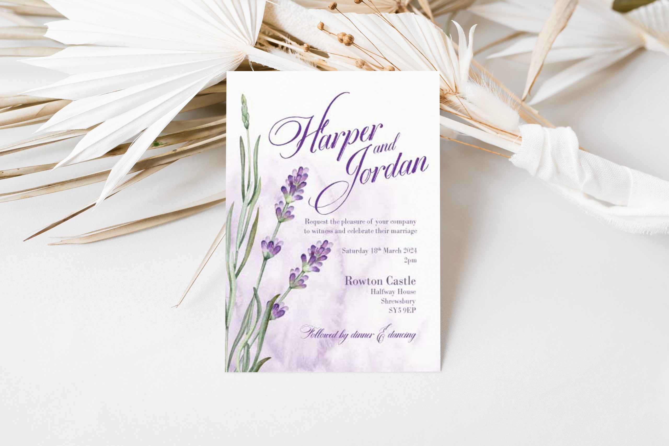 Lavender Watercolour Invitation and Envelope – Wedding Invitations by Clare