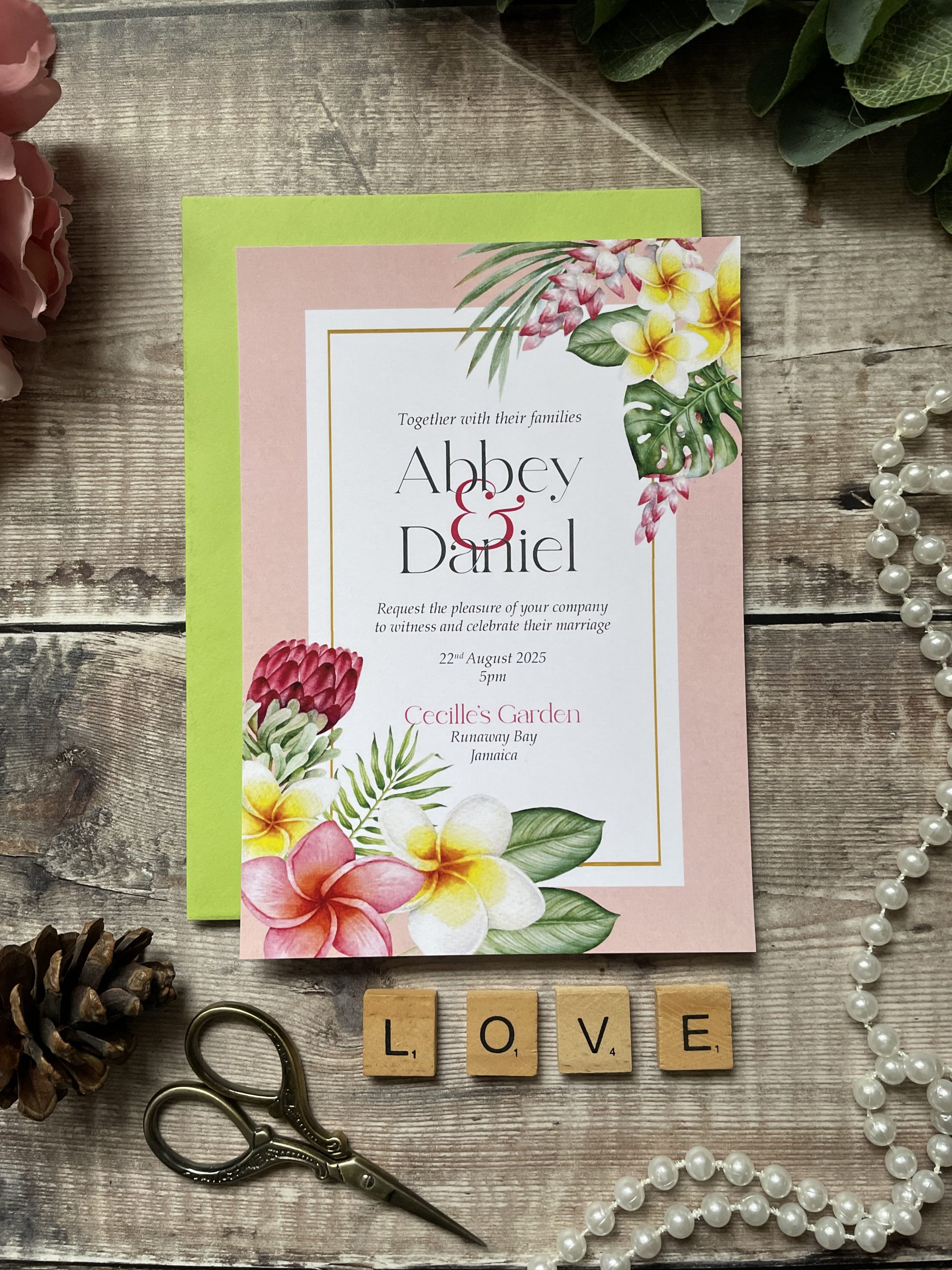 Tropics Wedding Invitation and Envelope – Wedding Invitations by Clare